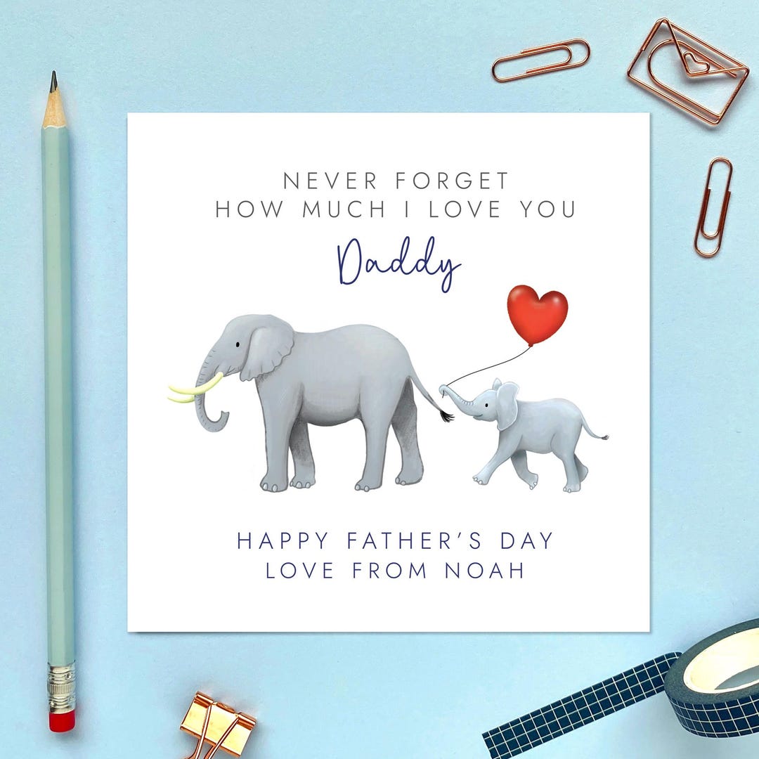 Personalised Elephants Fathers Day Card for Daddy, Dad, Dada, Grandad ...