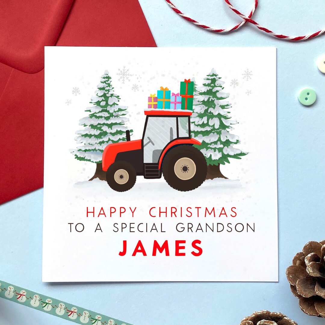 Personalised Tractor Christmas Card for Boy, Son, Grandson, Brother ...