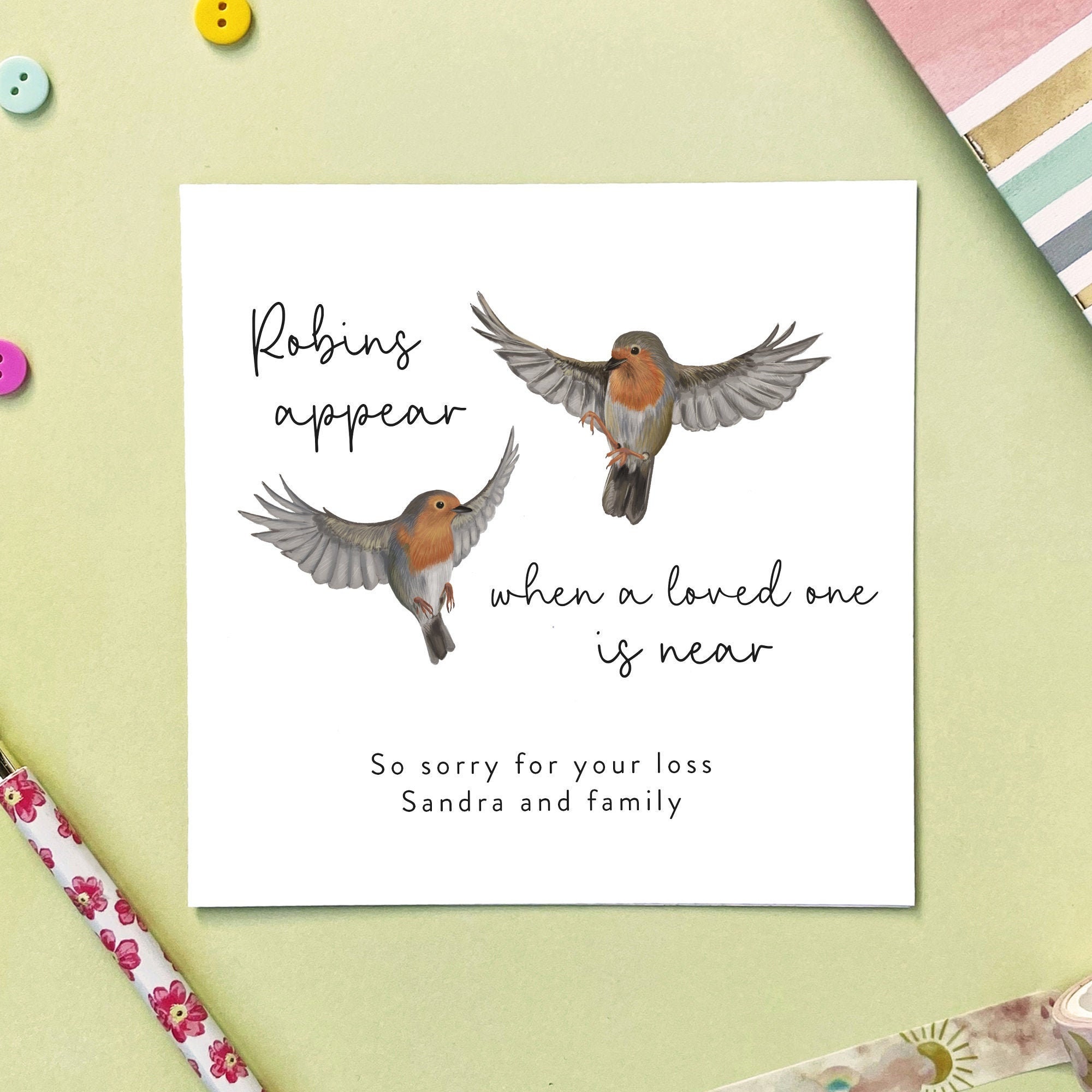 Personalised Robin Sympathy Card Sorry for your Loss For | Etsy