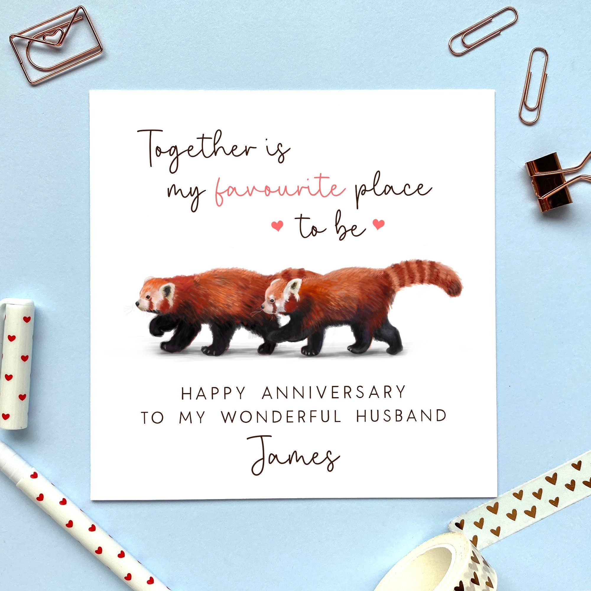Personalised Red Pandas Anniversary Card for Him Her - Etsy