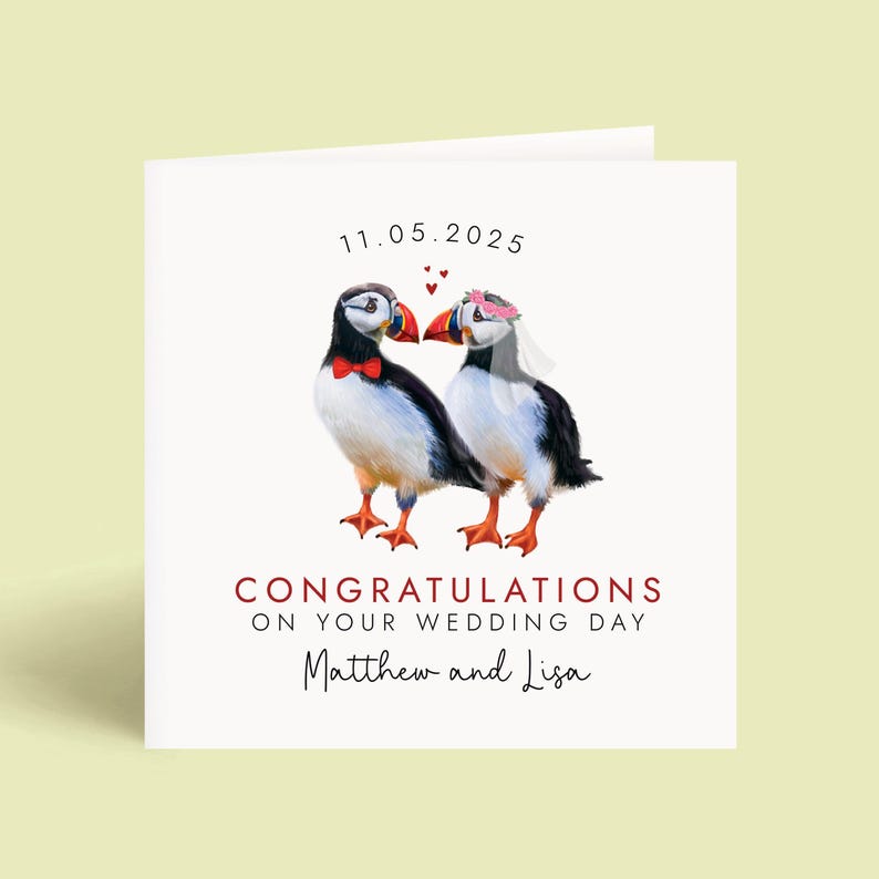 Personalised Puffins Wedding Card | Mr and Mrs Card | Wedding Day Card ...