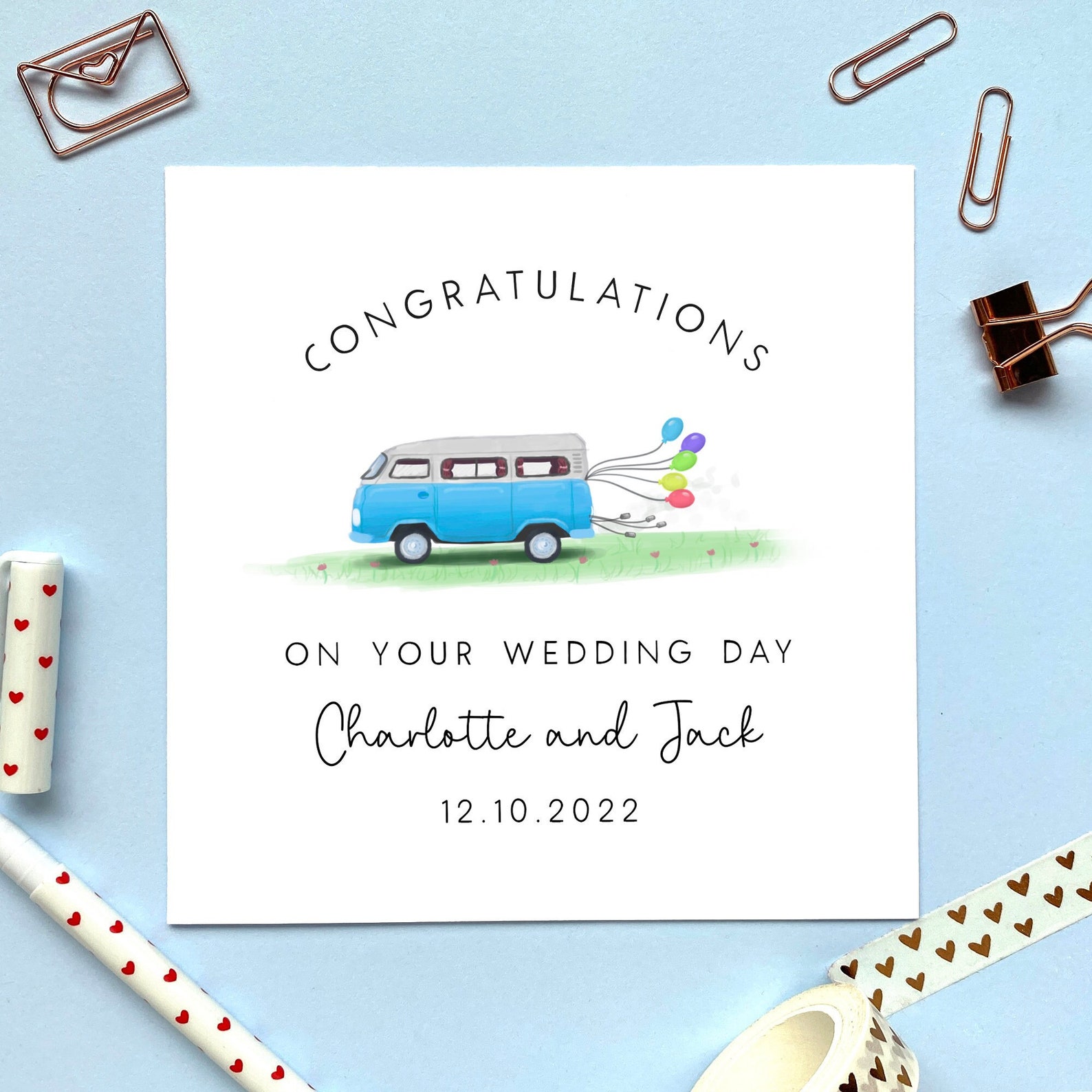 Personalised Camper Van Wedding Card Congratulations Just - Etsy UK