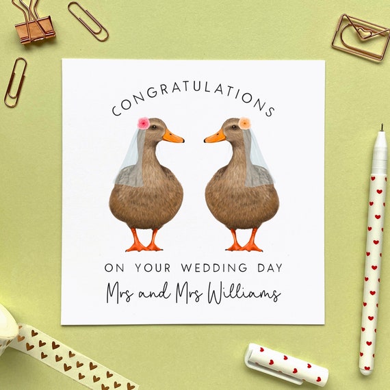 Personalised Duck Mrs and Mrs Wedding Card Just Married 2 - Etsy