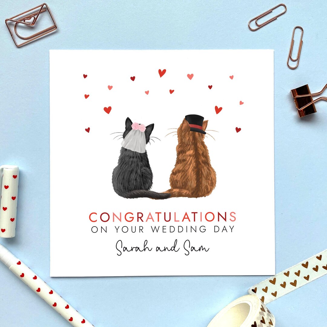 Personalised Cats Wedding Card for Mr and Mrs, Custom Cat Just Married ...