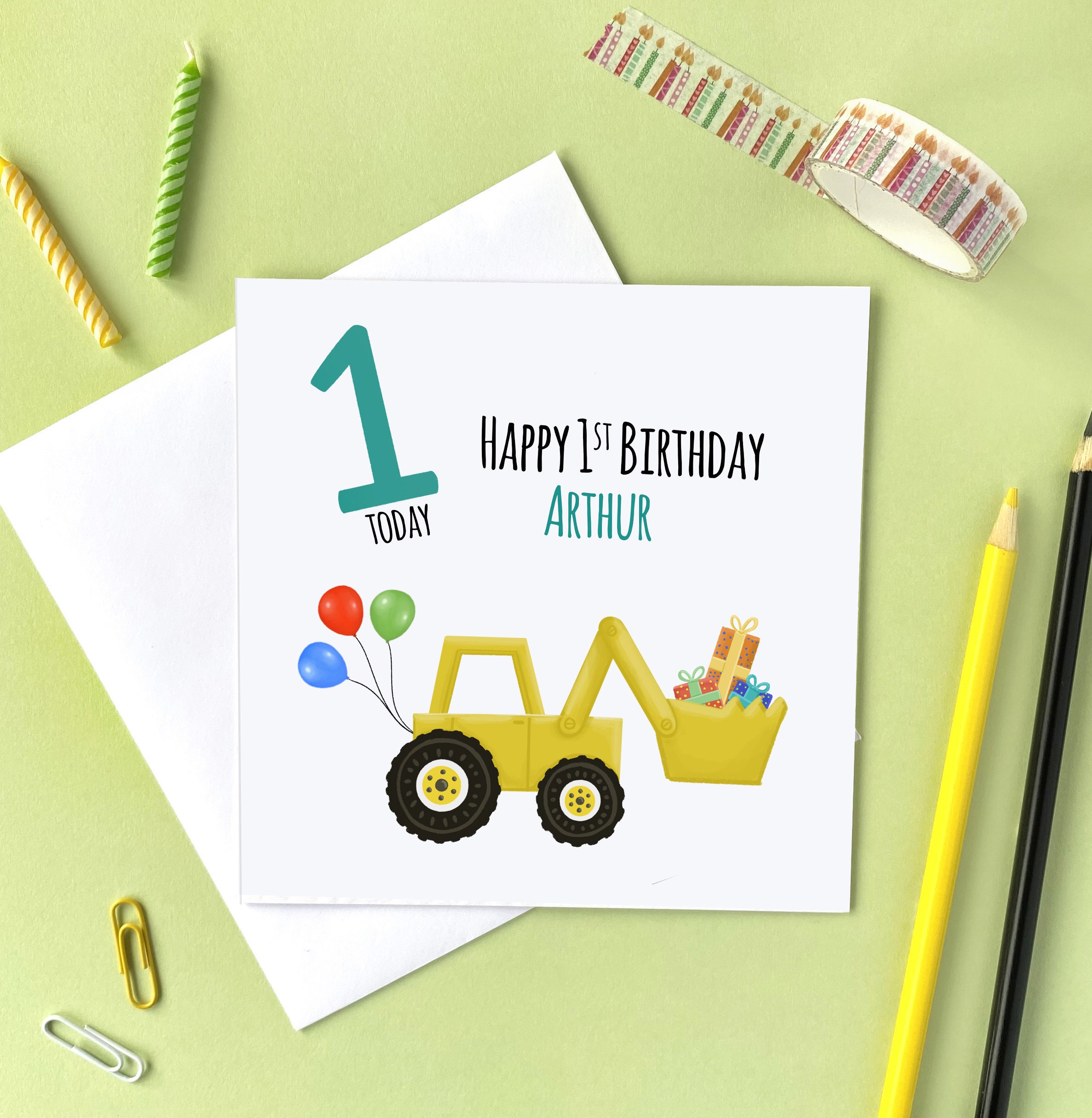 Personalised Digger 1st Birthday Card First Tractor | Etsy