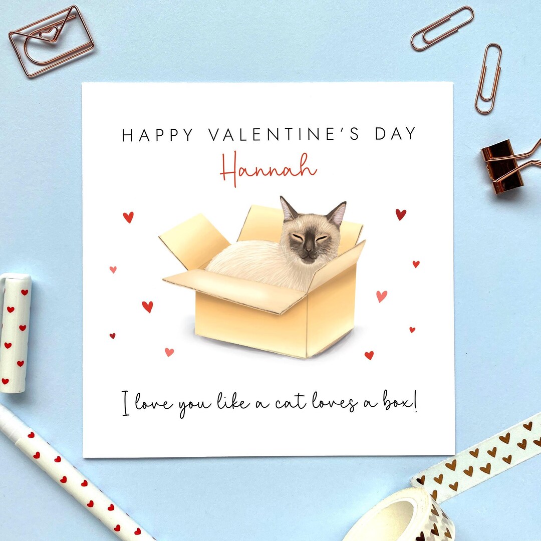 Personalised Siamese Cat in a Box Valentine's Day Card | for Husband ...