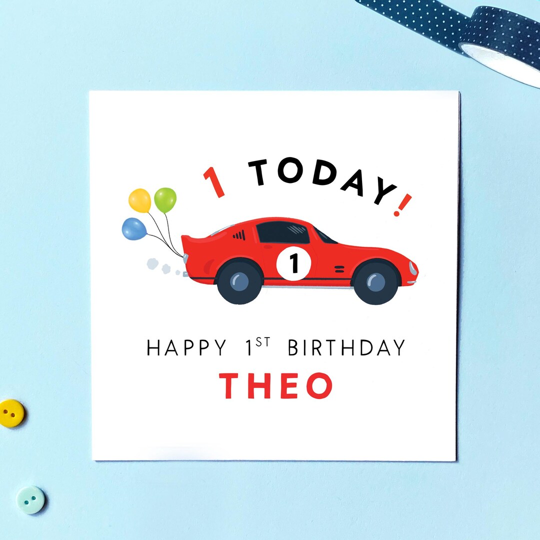 Racing Car 1st Birthday Card for Boy, Personalised Red Birthday Card ...