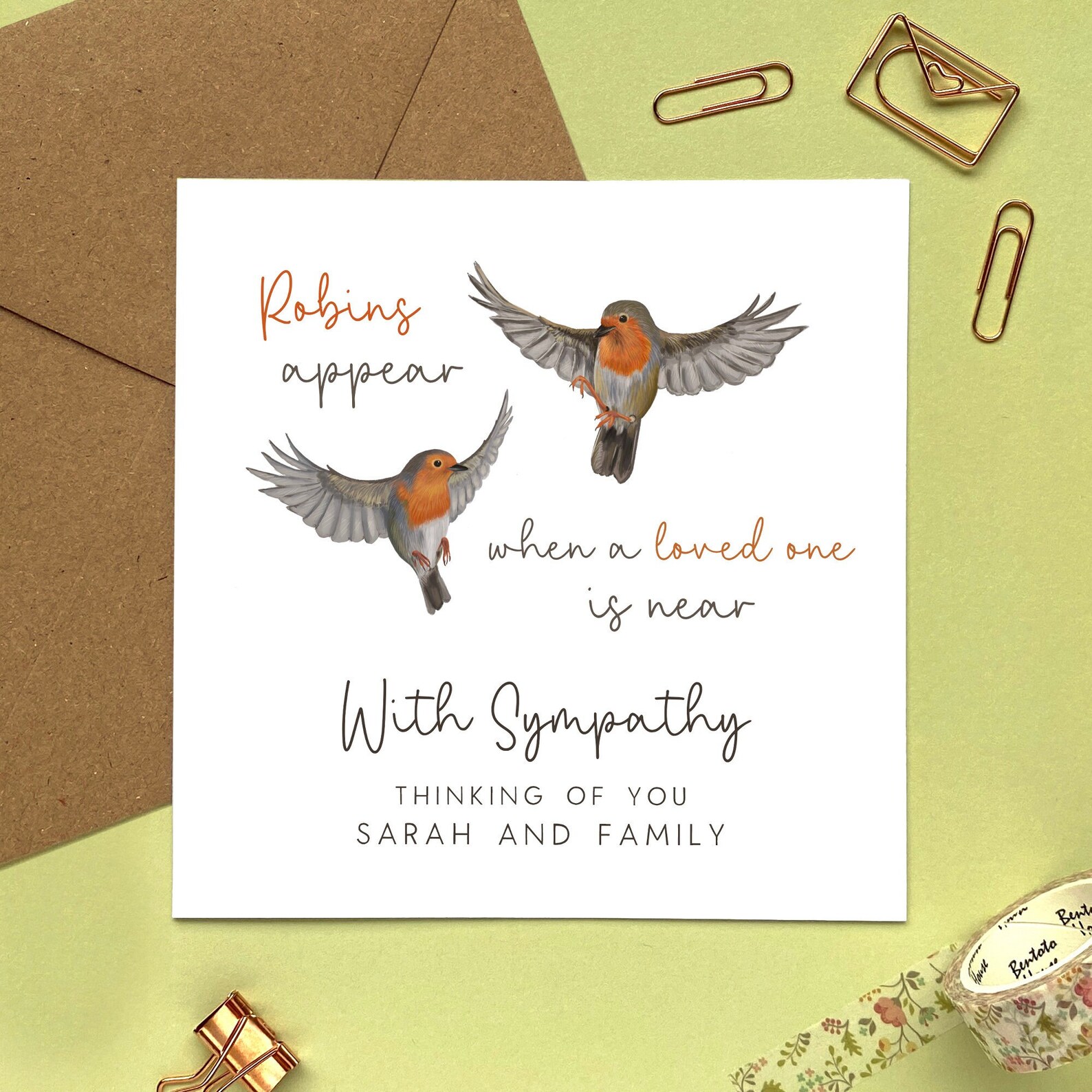 Personalised Robin Sympathy Card Sorry for Your Loss for - Etsy UK