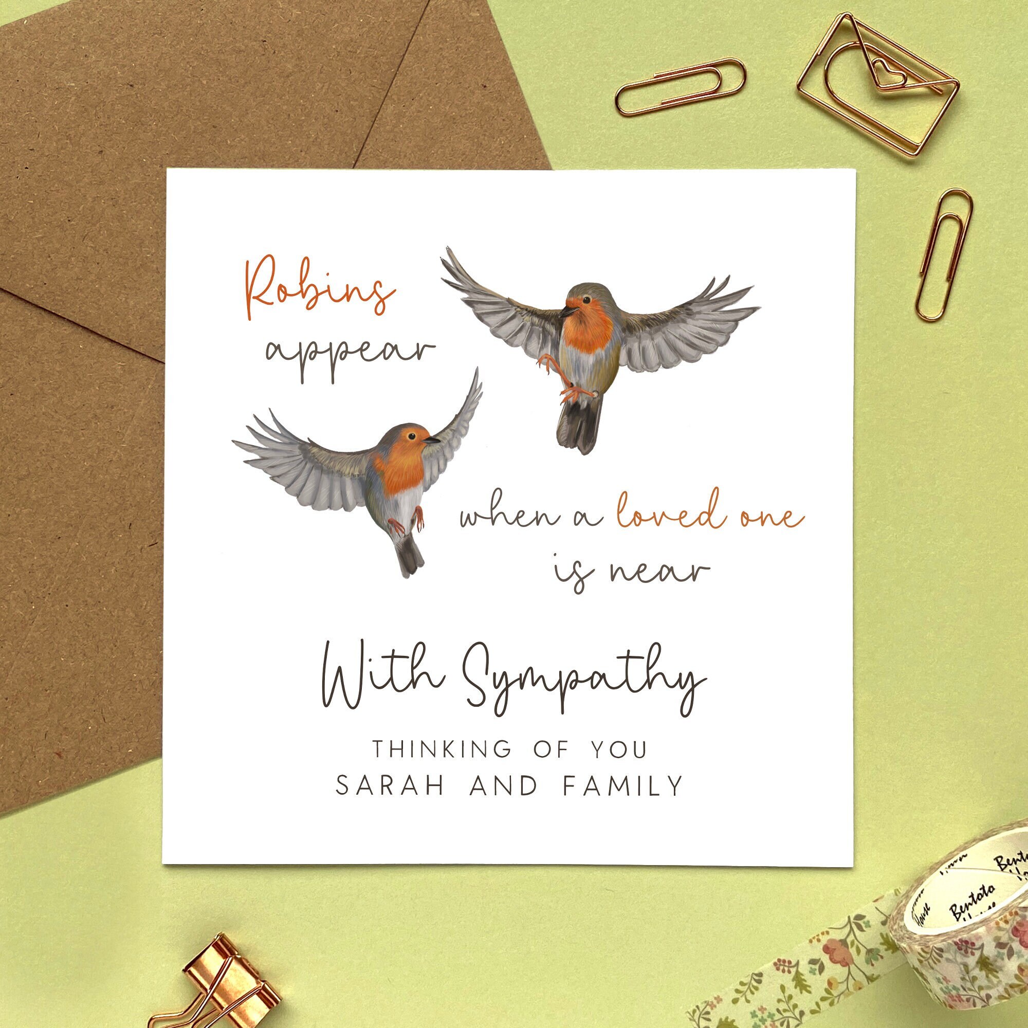 Personalised Robin Sympathy Card Sorry for Your Loss for - Etsy UK