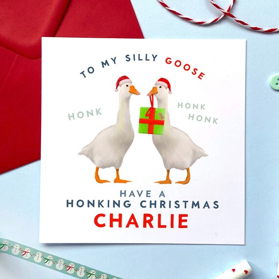 Personalised Goose Christmas Card for Him Her Funny Cute - Etsy UK
