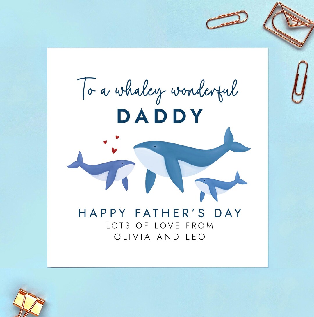 Whales Fathers Day Card for Daddy From 2 Children, Dad, Dada, Grandad ...