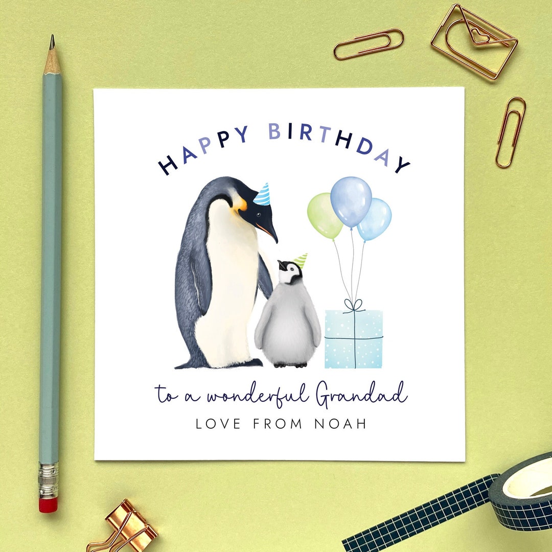 Personalised Penguin Any Age Birthday Card for Grandad | Grandpa, Great ...