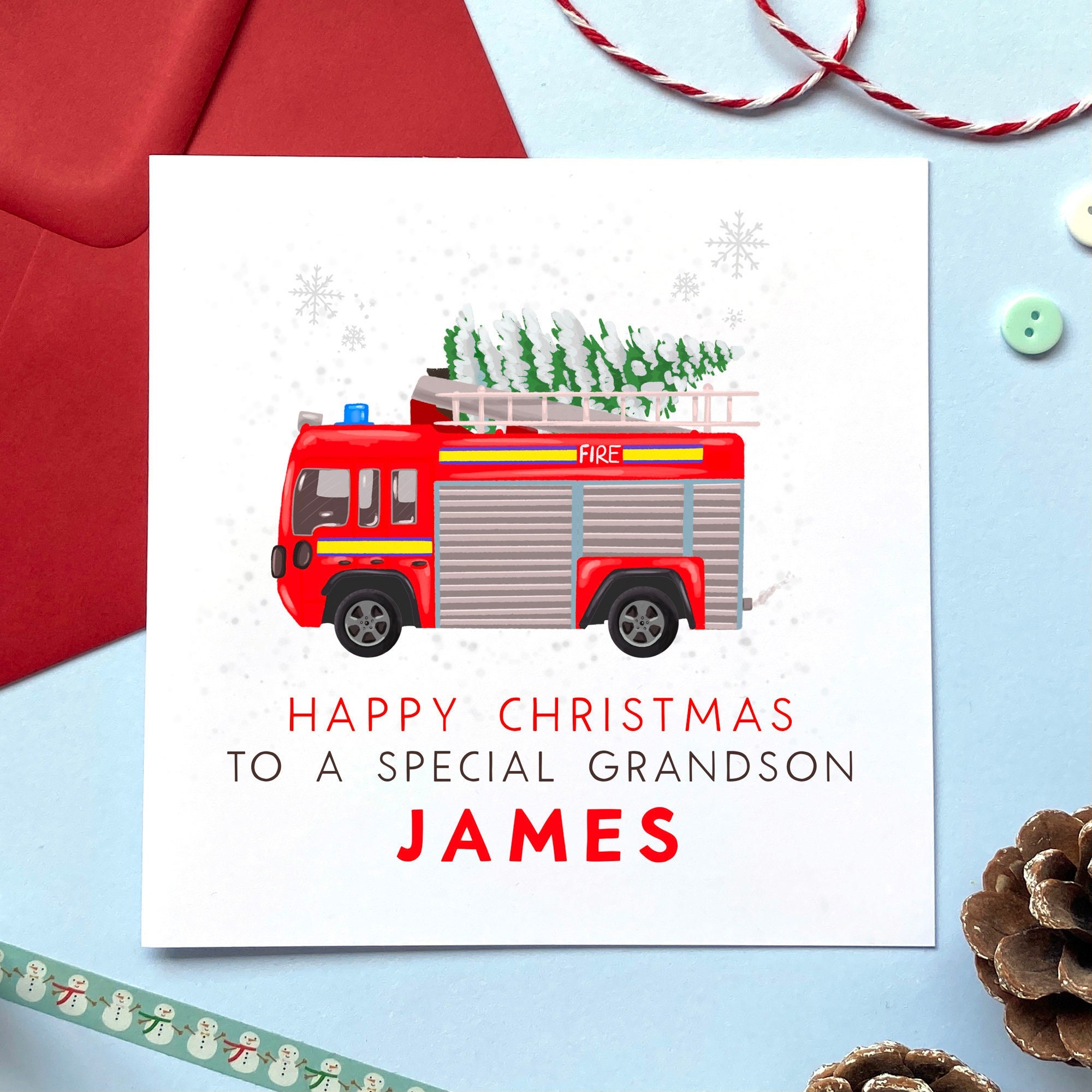Personalised Fire Engine Christmas Card for Boy Son - Etsy UK