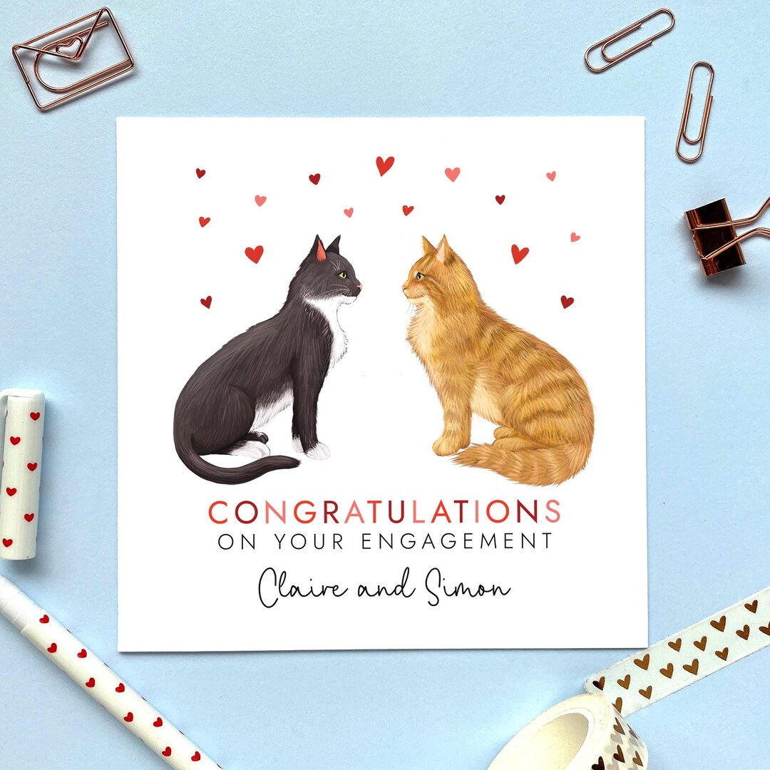 Custom Cats Engagement Card, Just Engaged, Congratulations, for Couple ...