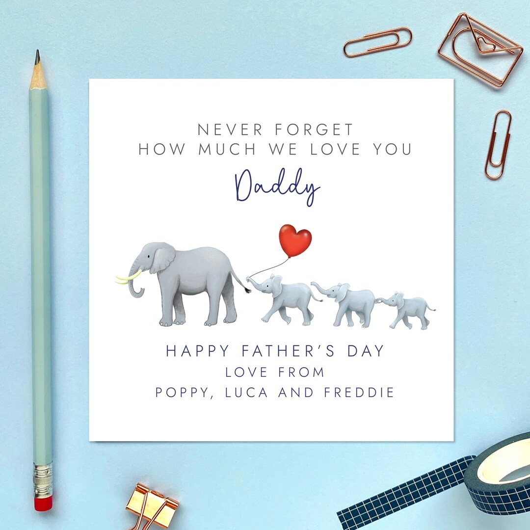 Personalised Elephants Fathers Day Card for Daddy, Dad, Dada, Grandad ...