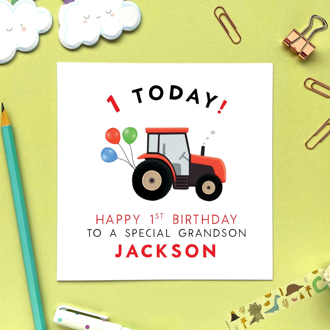 Personalised Tractor 1st Birthday Card for Boy, Custom 1 Today Card for ...