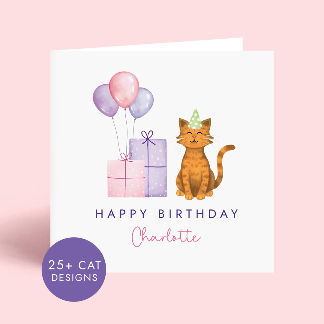 Personalised Cat Birthday Card for Her | Girl, Daughter, Friend ...