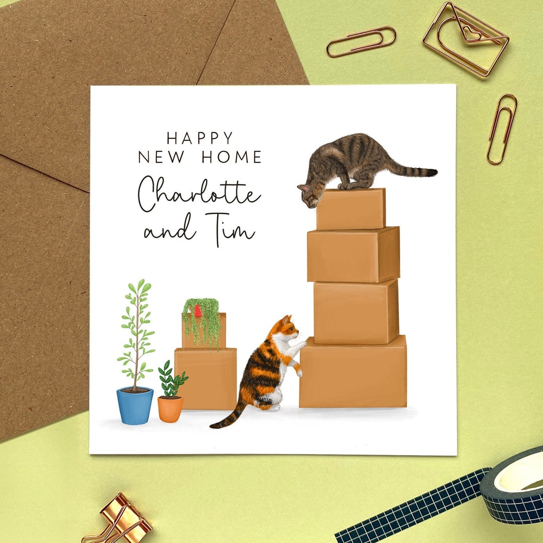 Personalised Cats New Home Card Just Moved House, for Couple, Friends ...