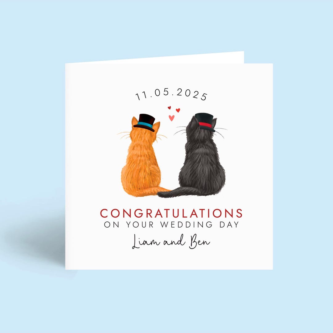 Personalised Cats Mr & Mr Wedding Card | Just Married Card ...