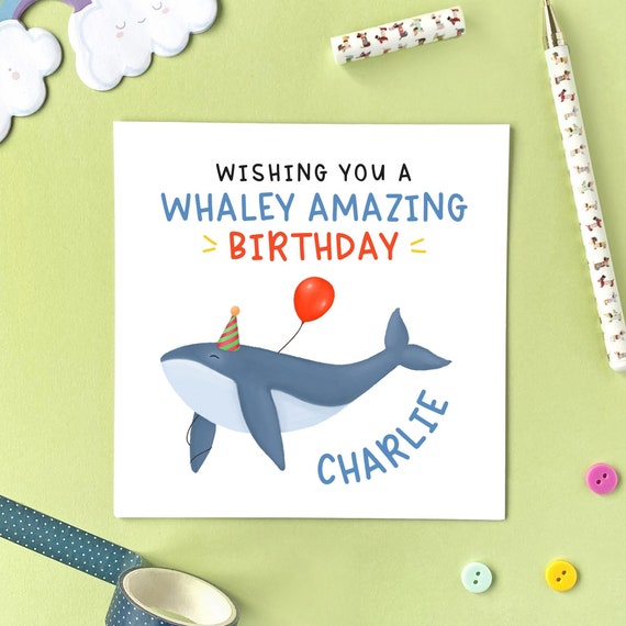 Personalised Whale Birthday Card for Kids Children Son - Etsy
