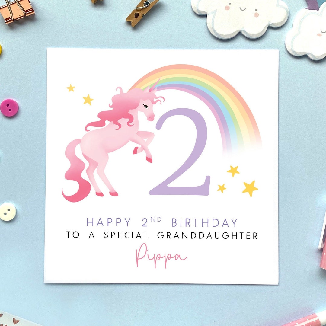 Personalised Unicorn 2nd Birthday Card | for Girl, Daughter ...