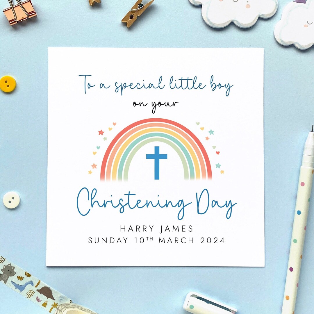 Personalised Rainbow Christening Card for Boy Son, Grandson, Godson ...