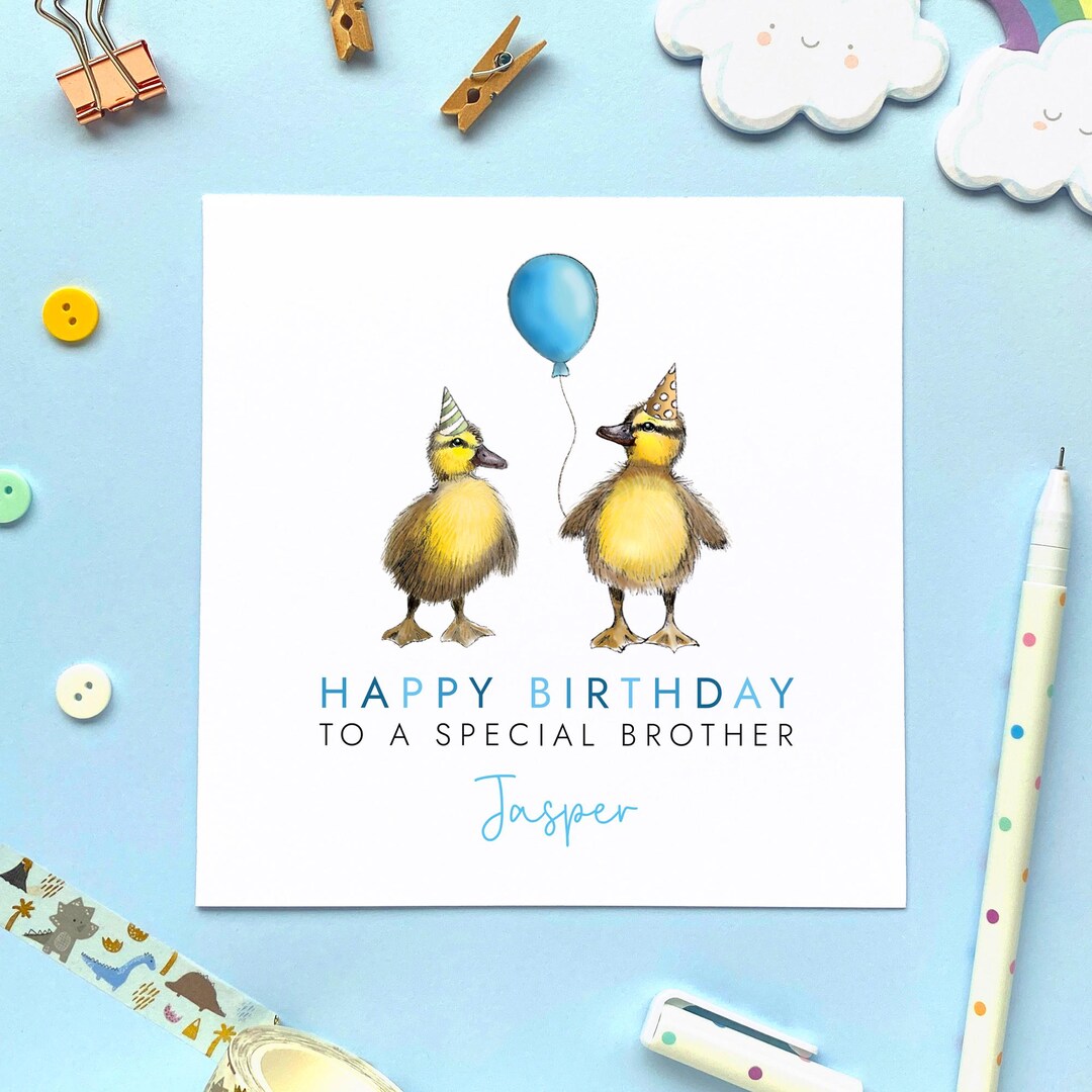 Ducklings Birthday Card for Boy, Personalised, Brother, Him, Baby ...