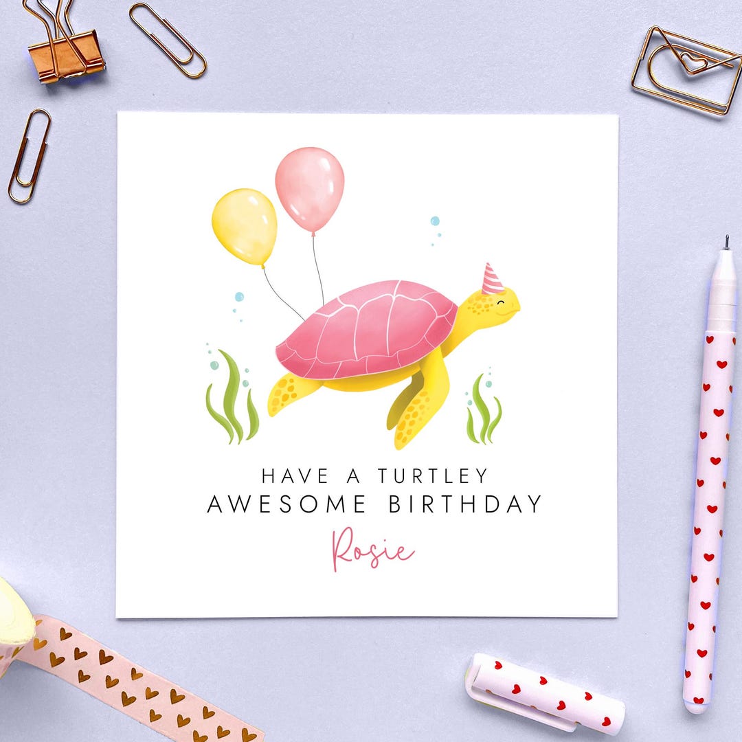 Personalised Turtle Birthday Card for Girl | Daughter, Granddaughter ...