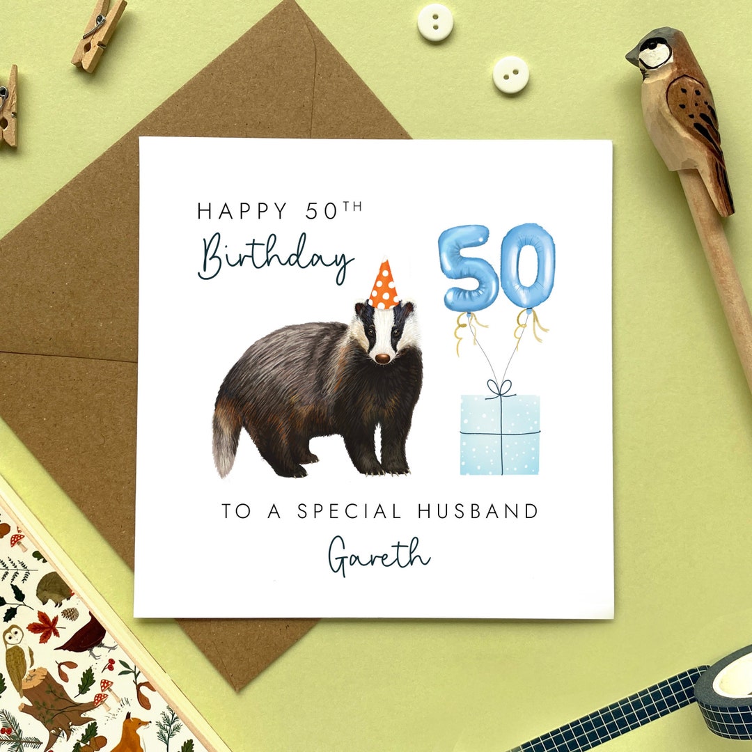Personalised Any Age Badger Birthday Card | Dad, Him, Grandad, Grandpa ...