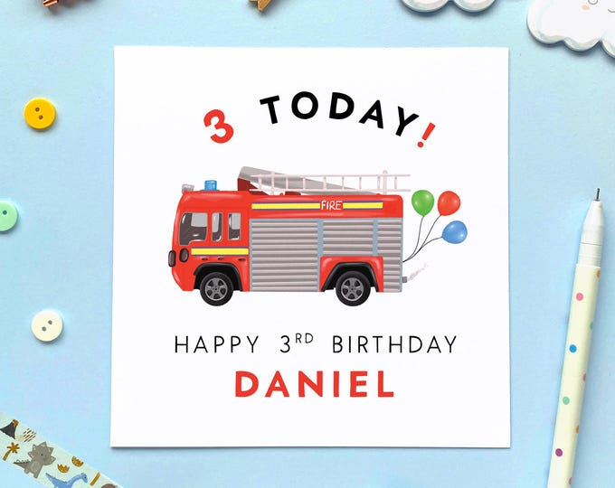 Fire Engine Birthday Card / Happy Birthday FIRE ENGINE Card / Handmade ...