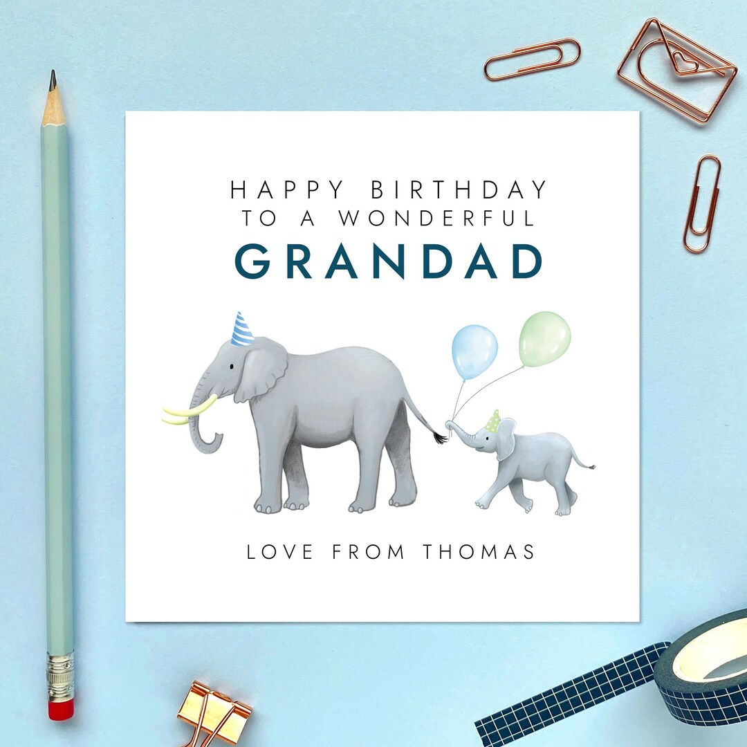 Personalised Elephant Birthday Card for Grandad | Grandpa, Gramps ...