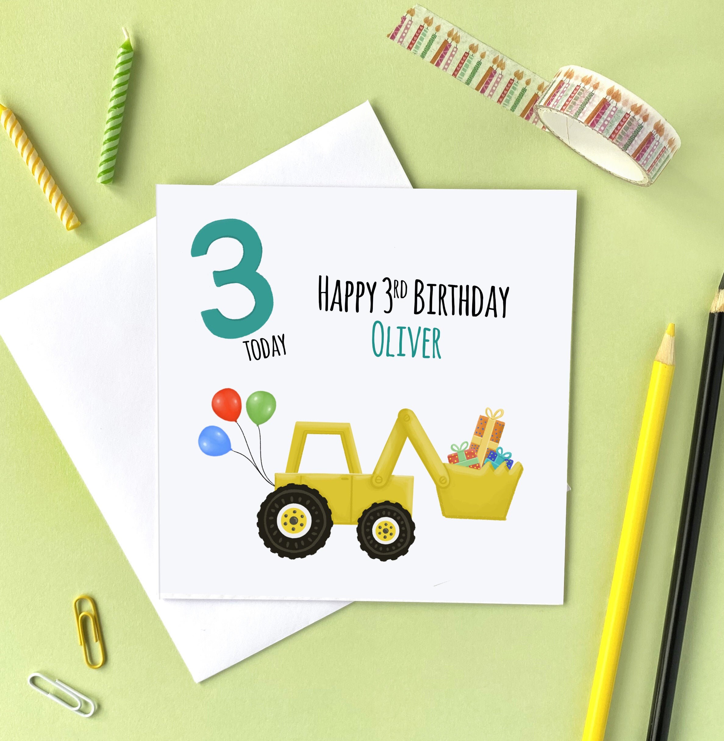 Personalised Digger 3rd Birthday Card Third Tractor | Etsy