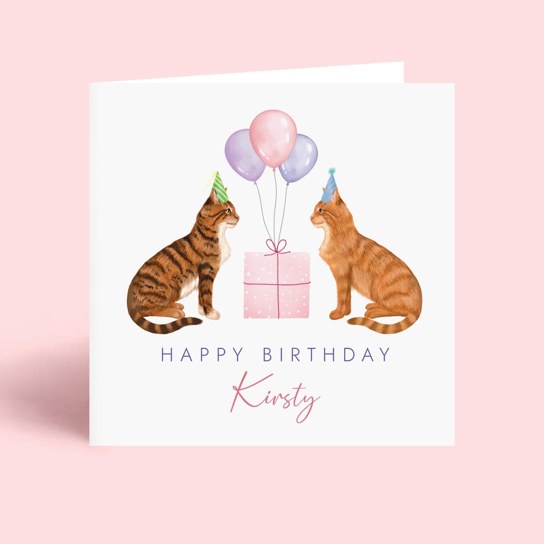 Personalised Cats Birthday Card for Her | Any Age, Custom Name | Girl ...