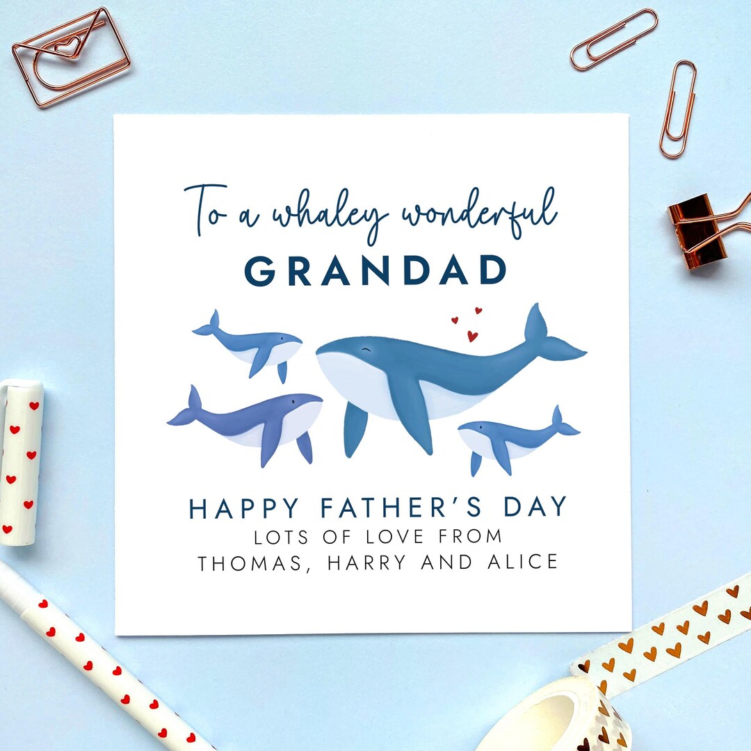 Whales Fathers Day Card for Grandad From 3 Children, Dad, Dada, Daddy ...
