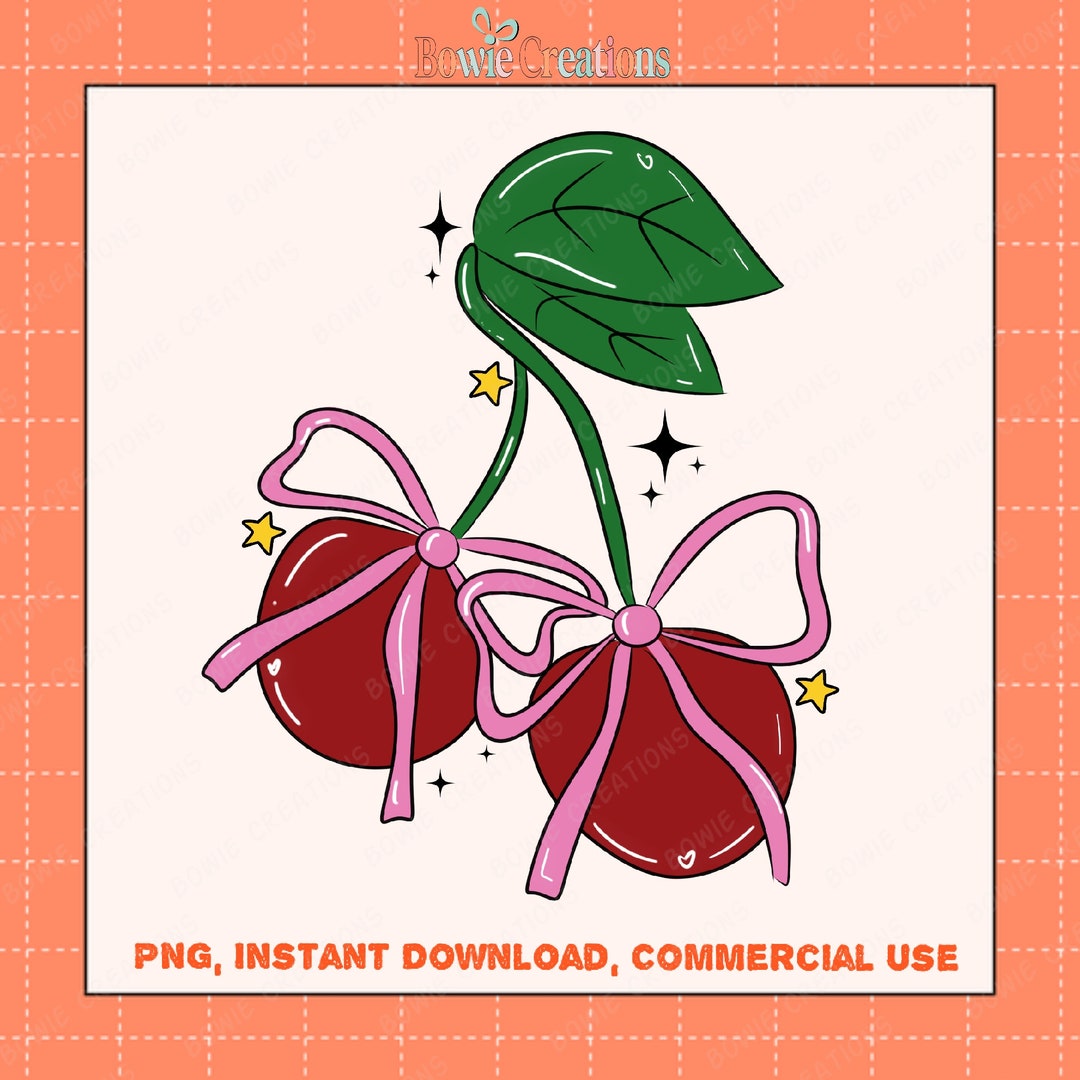 Trendy Cherry and Bows PNG, Coquette Girly Design, Cherries Download ...