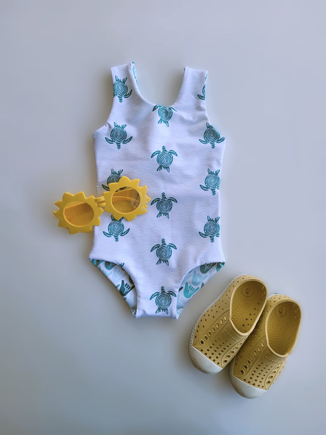 Reversible Dainty Turtle Swim Suits Kids, Aloha Shaka Baby Swimsuit ...