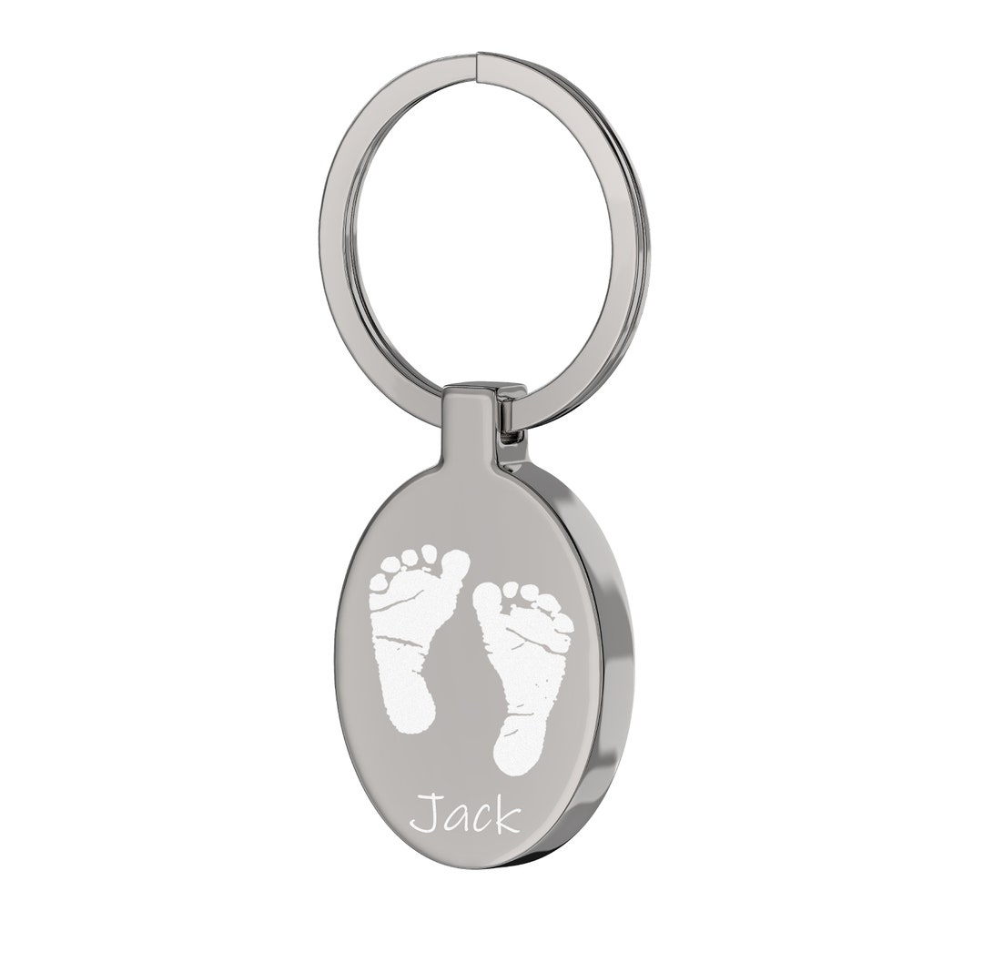 Engraved Handprint / Footprint Oval Keyring. Personalised New Baby Gift. - Etsy