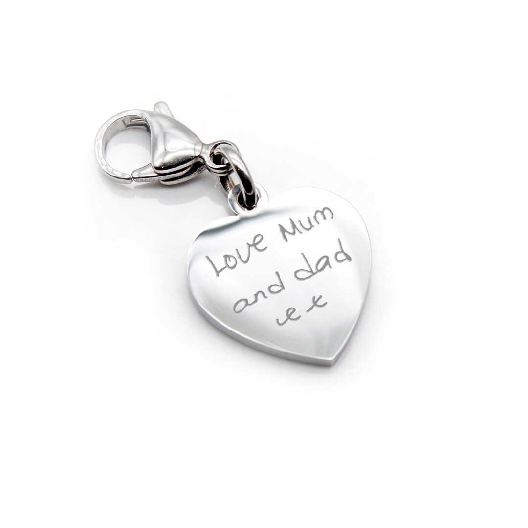 Engraved Handwriting Silver Heart Charm. Actual Signatures, Hand ...