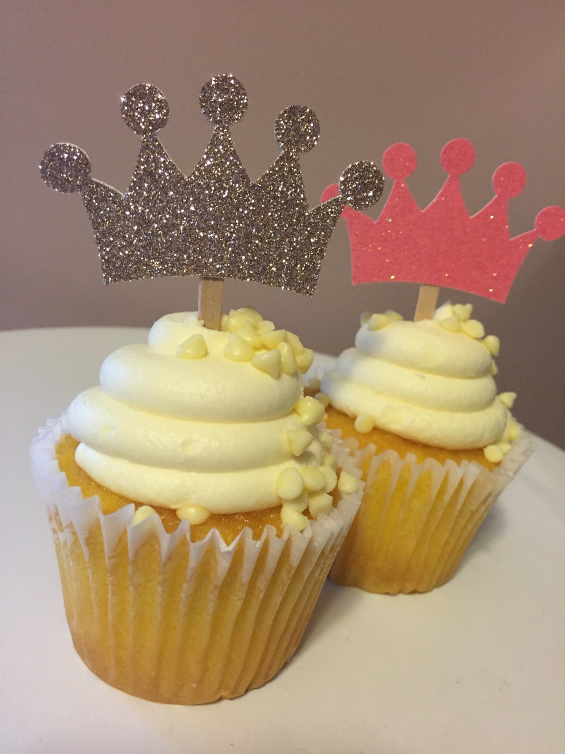 Princess Light Pink Glitter Crown Cupcake Picks 6CT - Etsy