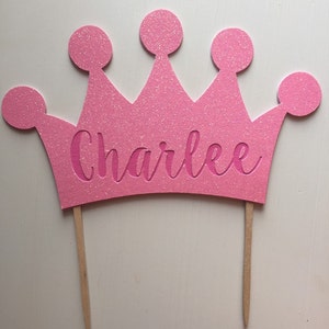 Personalized Princess Light Pink Glitter Crown Cake Topper - Etsy