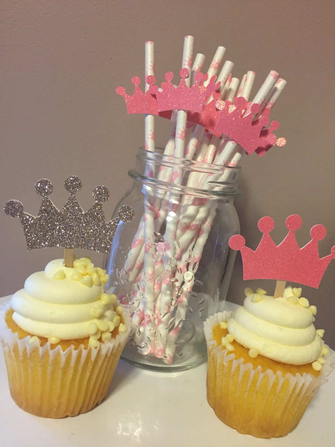Princess Light Pink Glitter Crown Cupcake Picks 6CT - Etsy