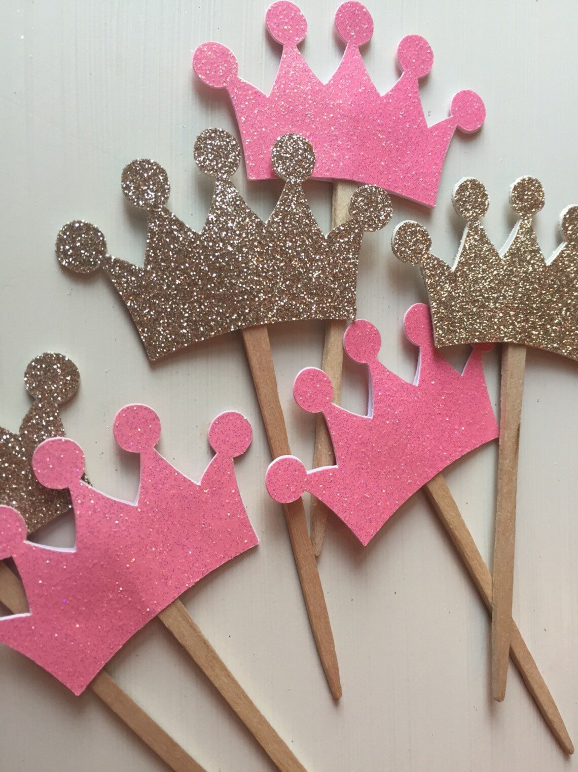 Princess Light Pink Glitter Crown Cupcake Picks 6CT - Etsy