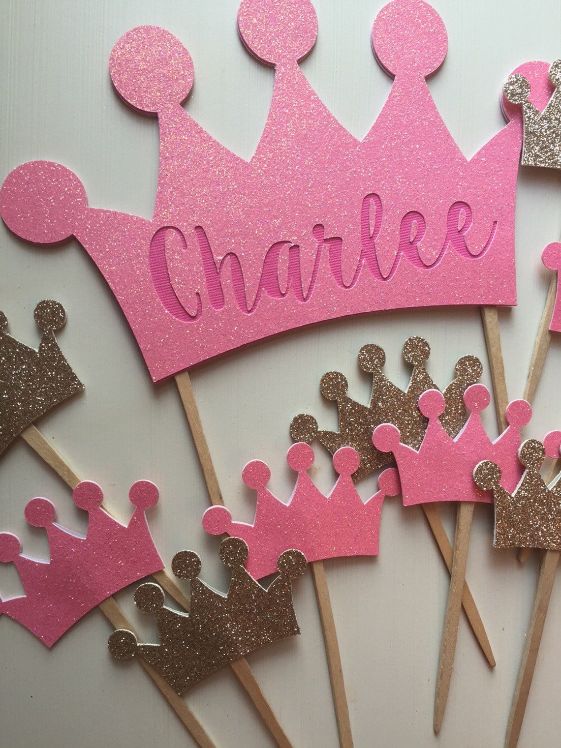 Princess Light Pink Glitter Crown Cupcake Picks 6CT - Etsy