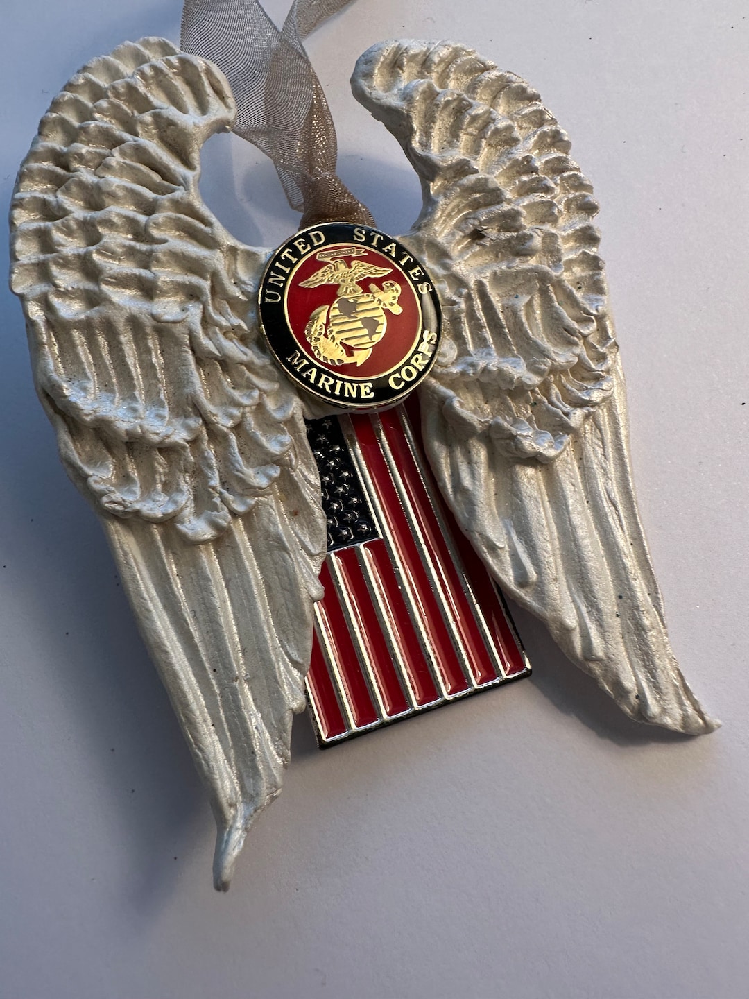 Angel Wing Decor Marine Guardian Angel With American Flag Hand Sculpted ...