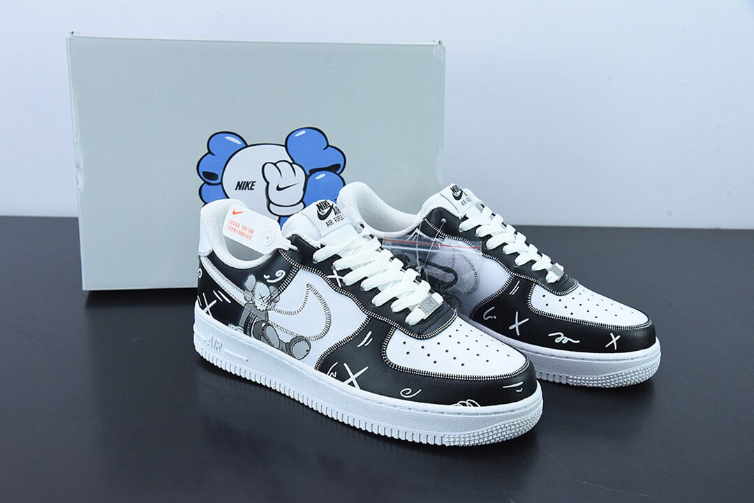 Kaws X Air Force 1 Custom Black White Unisex Sneakers Trendy - Etsy