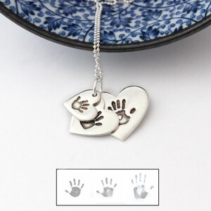 Silver Double Handprint Pendant - Descending Handprint Pendant - Triple ...