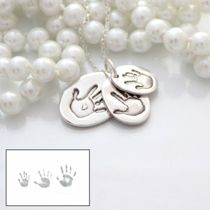 Silver Double Handprint Pendant - Descending Handprint Pendant - Triple ...