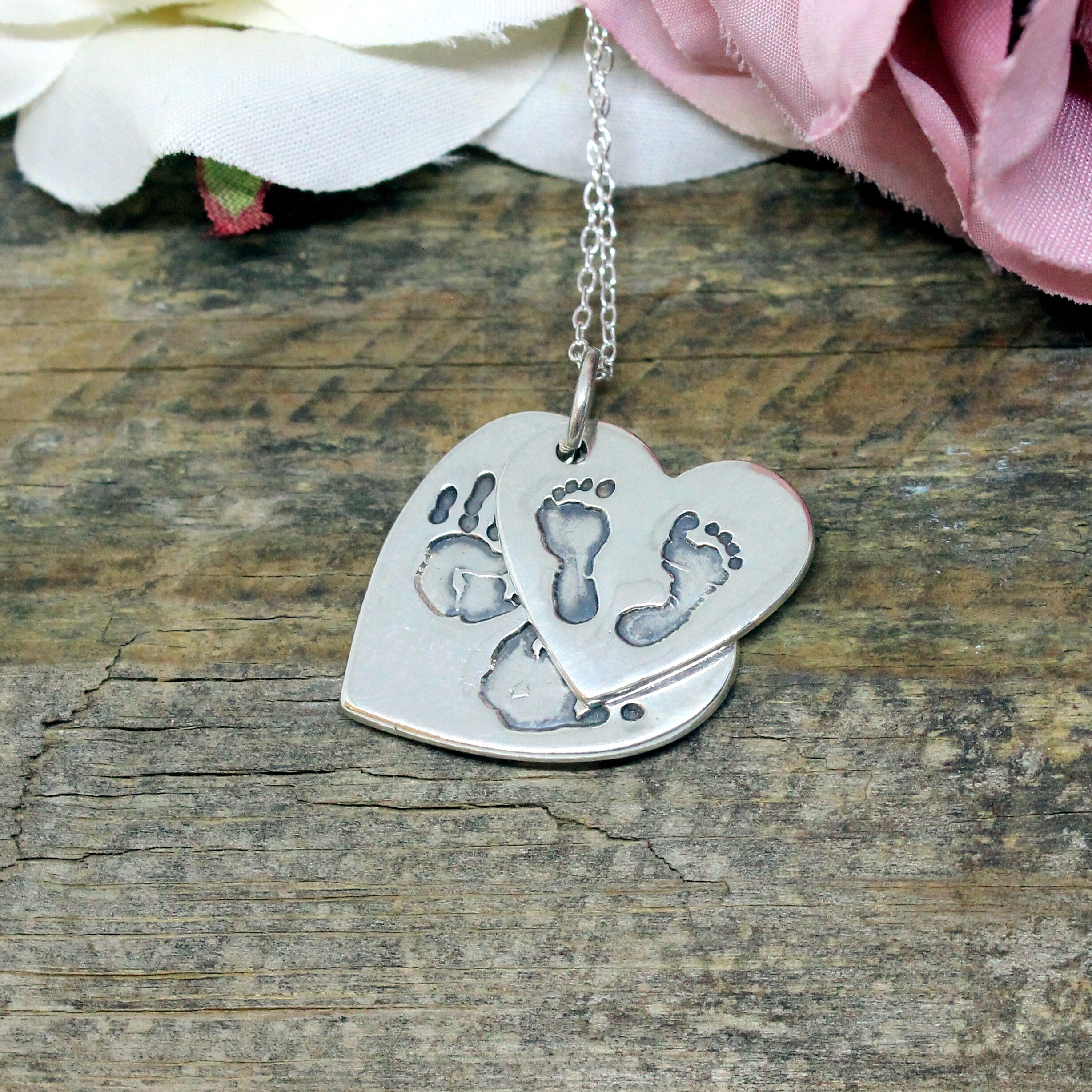 Silver Double Handprint Pendant - Descending Handprint Pendant - Triple ...