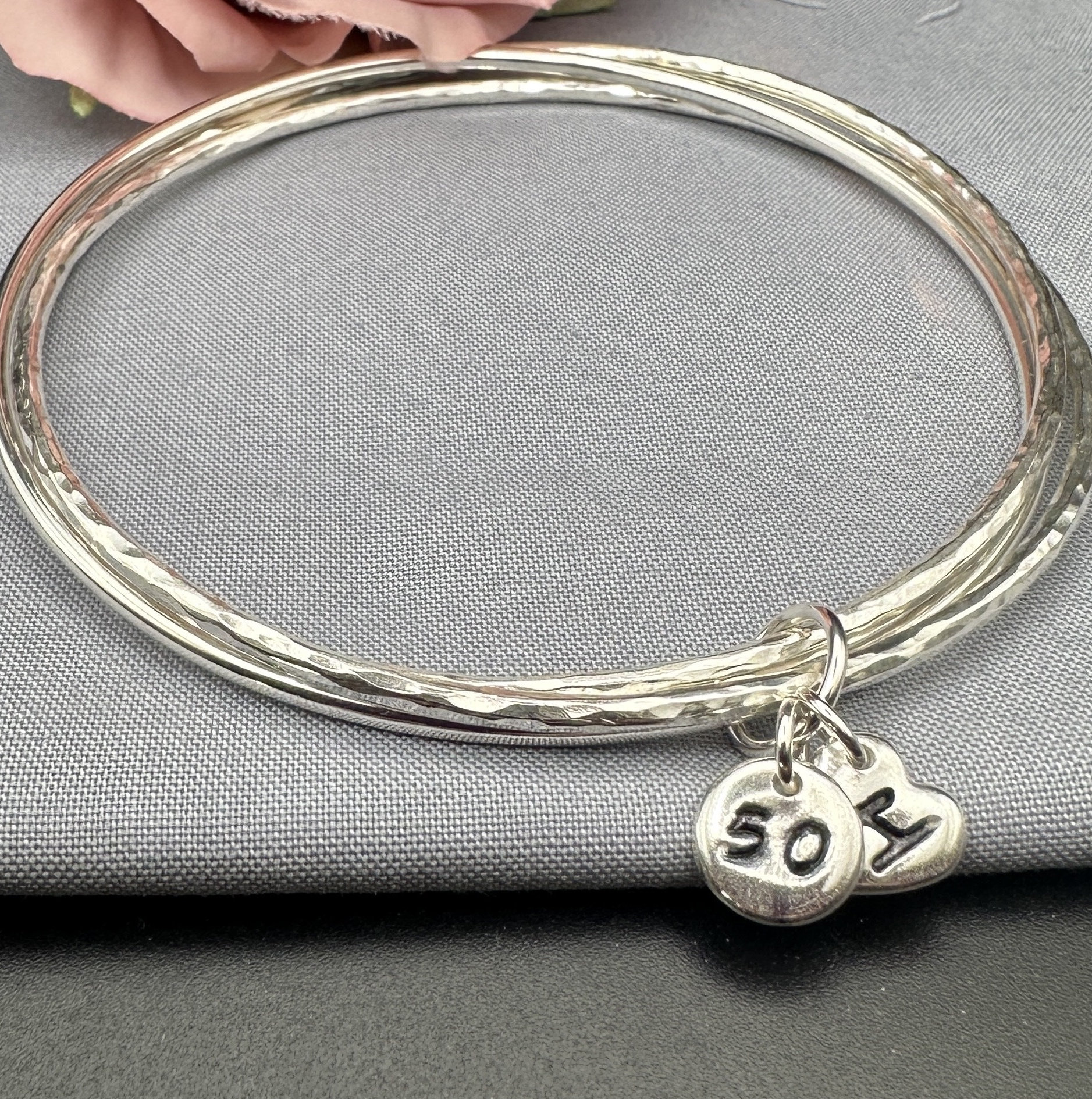Sterling Silver Russian Bangle Charm. Interlocked Silver Bangles Personalised Silver Bangles Etsy