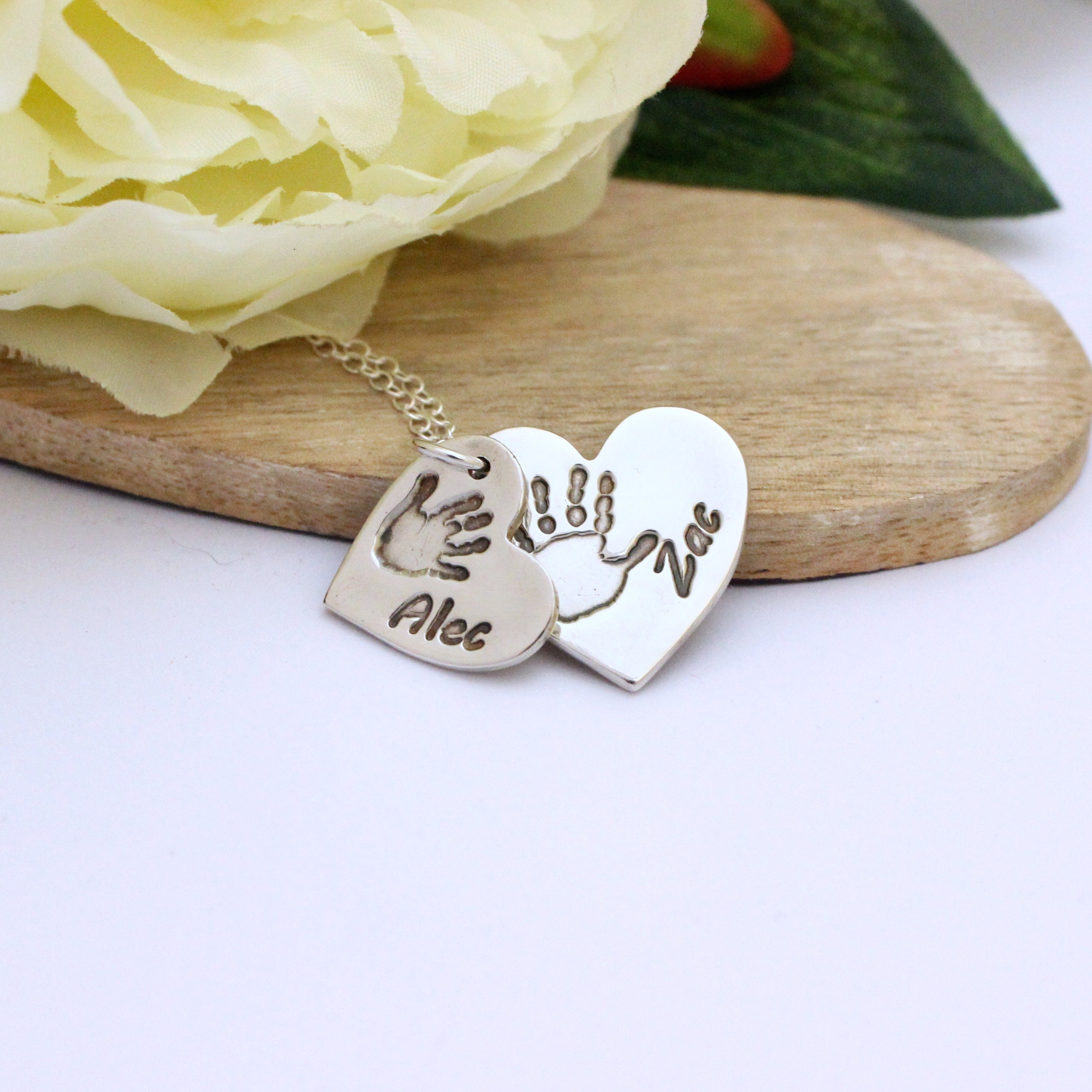 Silver Double Handprint Pendant - Descending Handprint Pendant - Triple ...